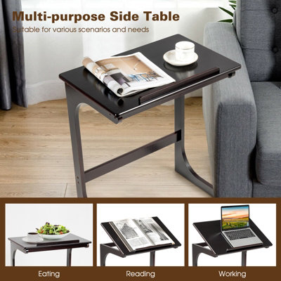 Costway C-shaped Bamboo Sofa Side Table Tilting Top TV Tray Table 7 ...
