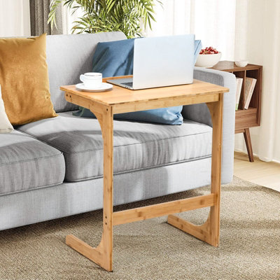 Costway C shaped Bamboo Sofa Side Table Tilting Top TV Tray Table 7 Angles Adjustable