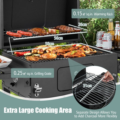 Costway Camping Charcoal Grill BBQ Smoker Combo w/2 Wheels & 2 Foldable ...