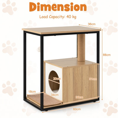 Costway Cat House Side Table Kitten Cat Cabinet End Table with Cat Condo