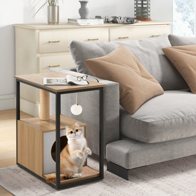 Costway Cat House Side Table Kitten Cat Cabinet End Table with Cat Condo