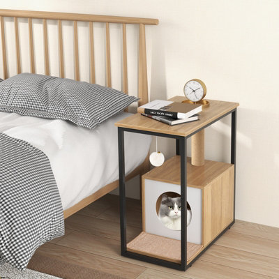 Costway Cat House Side Table Kitten Cat Cabinet End Table with Cat Condo