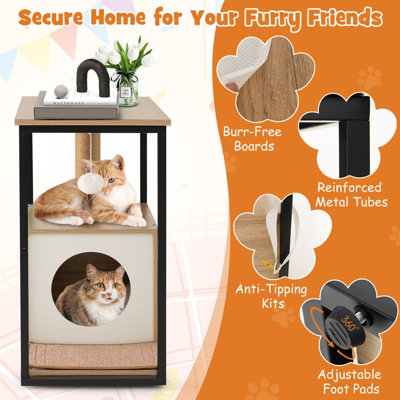 Costway Cat House Side Table Kitten Cat Cabinet End Table with Cat Condo