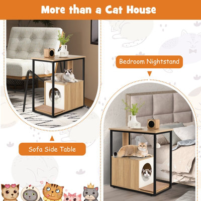 Costway Cat House Side Table Kitten Cat Cabinet End Table with Cat Condo