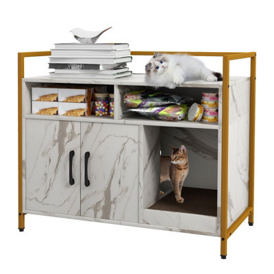 COSTWAY Cat Litter Box Enclosure Hidden Cat Washroom Large Pet Storage ...