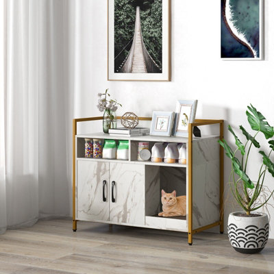 COSTWAY Cat Litter Box Enclosure Hidden Cat Washroom Large Pet Storage ...