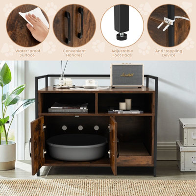 Costway Cat Litter Box Enclosure Hidden Cat Washroom w/ Storage Cabinet ...