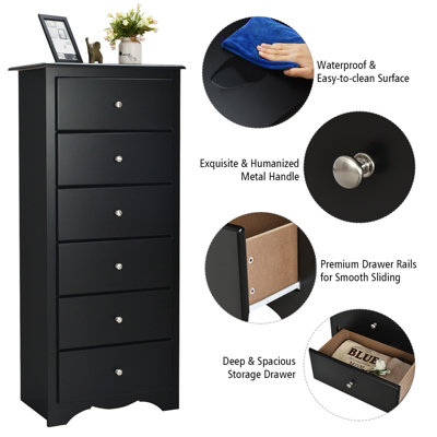 Costway Chest of Drawers Free Standing 6 Drawers Wooden Storage Cabinet ...