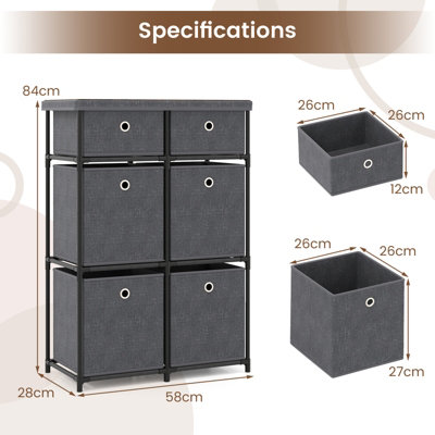 COSTWAY Chest of Drawers Metal Frame Storage Organizer Unit w/6 Drawers ...