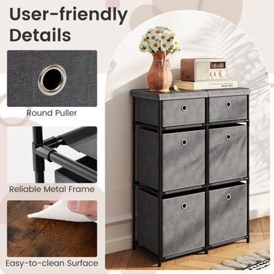 COSTWAY Chest of Drawers Metal Frame Storage Organizer Unit w/6 Drawers ...