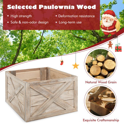 Costway Christmas Tree Collar Box Wooden Tree Box Stand Cover W/ Hook ...