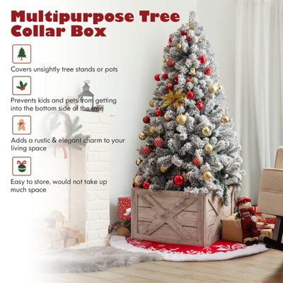 Costway Christmas Tree Collar Box Wooden Tree Box Stand Cover W/ Hook ...