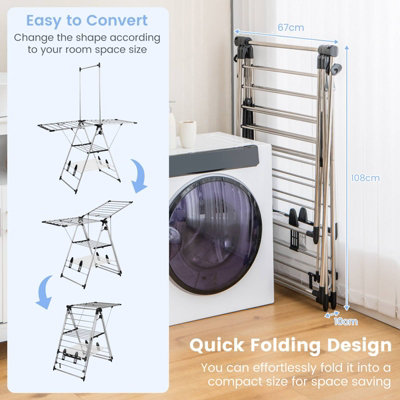 Costway Clothes Drying Rack Aluminum Gullwing Style Rack with 6-Level ...