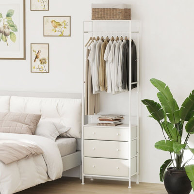 COSTWAY Clothes Rack Freestanding Closet Organizer with Drawers-White