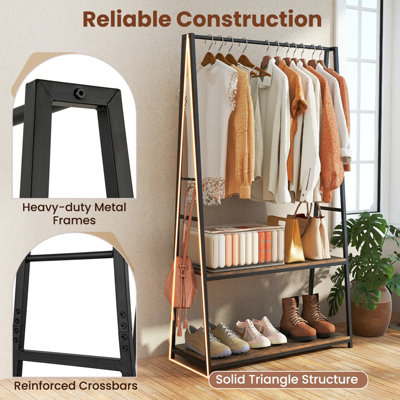 COSTWAY Clothes Rack Home Freestanding Clothes Rack w/ 2 Shelves-Brown