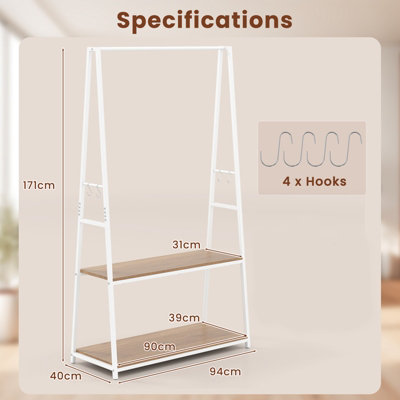 COSTWAY Clothes Rack Home Freestanding Clothes Rack w/ 2 Shelves-Natural