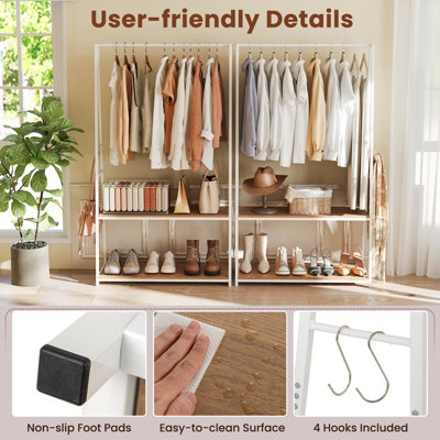 COSTWAY Clothes Rack Home Freestanding Clothes Rack w/ 2 Shelves-Natural