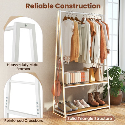 COSTWAY Clothes Rack Home Freestanding Clothes Rack w/ 2 Shelves-Natural