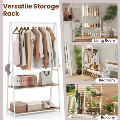 COSTWAY Clothes Rack Home Freestanding Clothes Rack w/ 2 Shelves-Natural