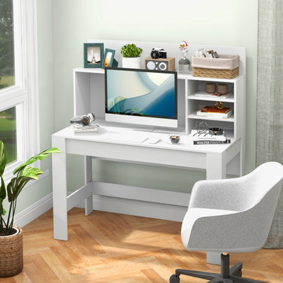 Costway Compact Computer Desk Wooden Study Table Writing Workstation Storage Bookshelf