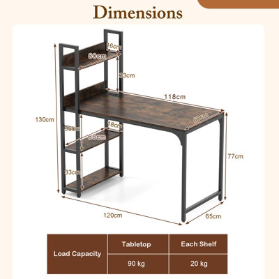 COSTWAY Computer Desk 120 CM Study Writing Desk with Charging Station-Brown
