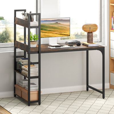 COSTWAY Computer Desk 120 CM Study Writing Desk with Charging Station-Brown