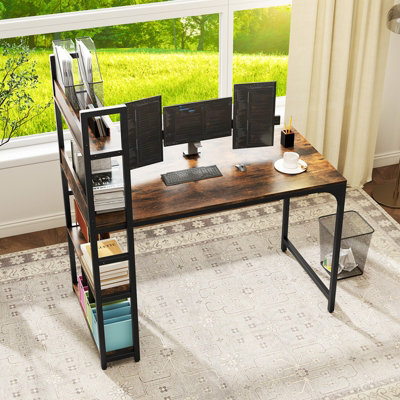 COSTWAY Computer Desk 120 CM Study Writing Desk with Charging Station-Brown