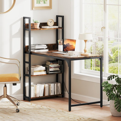 COSTWAY Computer Desk 120 CM Study Writing Desk with Charging Station-Brown