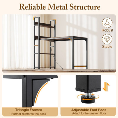 COSTWAY Computer Desk 120 CM Study Writing Desk with Charging Station-Brown