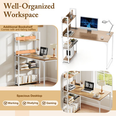 COSTWAY Computer Desk 120 CM Study Writing Desk with Charging Station ...