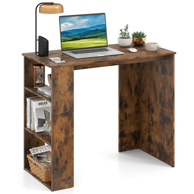 COSTWAY Computer Desk 90cm Study Desk Wooden Writing Desk w/Bookshelf ...