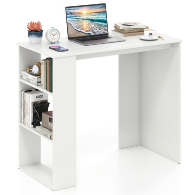 COSTWAY Computer Desk 90cm Study Desk Wooden Writing Desk w/ Bookshelf ...
