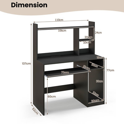 Costway Computer Desk Home Office Study Writing Desk with Charging Station