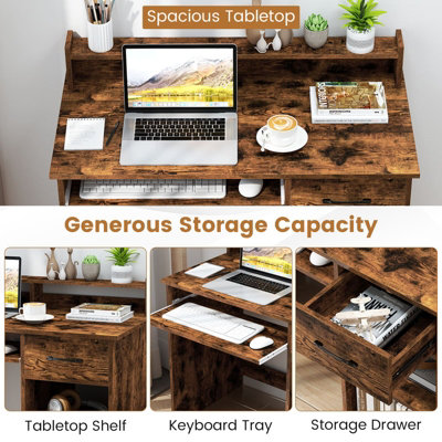 COSTWAY COMPUTER DESK HOME OFFICE WORKSTATION W/ DISPLAY SHELF DRAWER ...