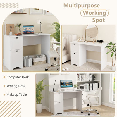 Costway Computer Desk Home Office Writing Desk Study Desk w/ 2 Drawers ...
