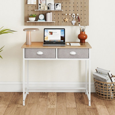 COSTWAY Computer Desk Space Saving Home Office Desk w/ 2 Fabric Drawers ...