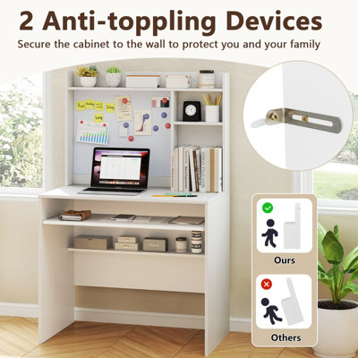 COSTWAY Computer Desk w/ Magnetic Bulletin Board & Hutch & Keyboard ...