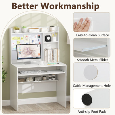COSTWAY Computer Desk w/ Magnetic Bulletin Board & Hutch & Keyboard ...