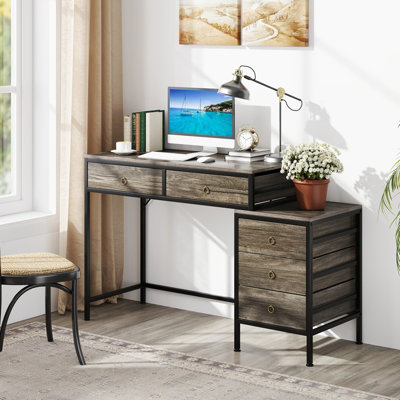 COSTWAY Computer Desk with 5 Drawers Home Office Desk with Side File ...