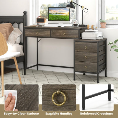 COSTWAY Computer Desk with 5 Drawers Home Office Desk with Side File ...