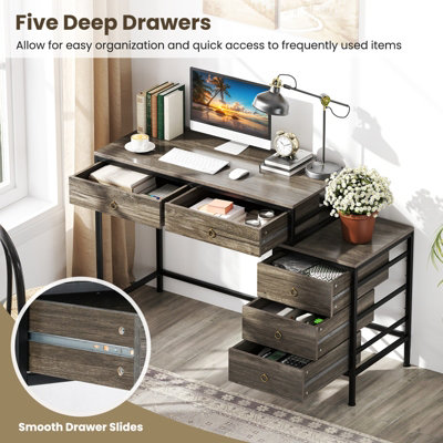 COSTWAY Computer Desk with 5 Drawers Home Office Desk with Side File ...