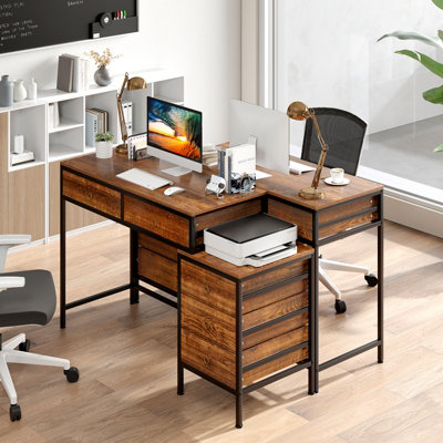 COSTWAY Computer Desk with 5 Drawers Home Office Desk with Side File ...