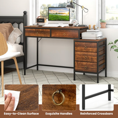 COSTWAY Computer Desk with 5 Drawers Home Office Desk with Side File ...