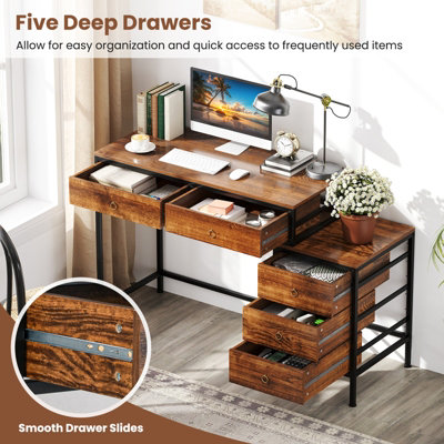COSTWAY Computer Desk with 5 Drawers Home Office Desk with Side File ...