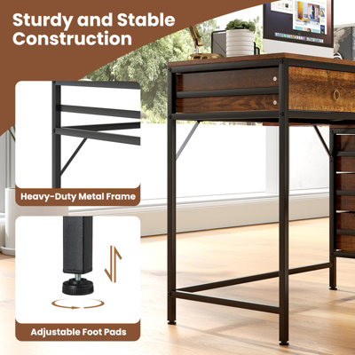 COSTWAY Computer Desk with 5 Drawers Home Office Desk with Side File ...