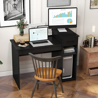 Costway Computer Desk with Drawer & CPU Stand Laptop PC Desk Compact ...