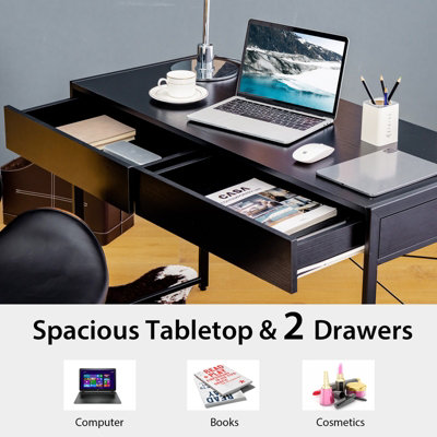 Costway Computer Desk Wooden PC Laptop Table Writing Workstation with 2 ...