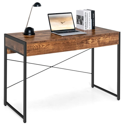 Costway Computer Desk Wooden PC Laptop Table Writing Workstation with 2 ...