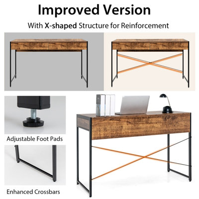 Costway Computer Desk Wooden PC Laptop Table Writing Workstation with 2 ...