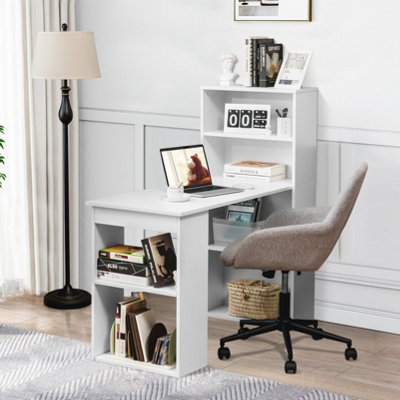 Costway Computer Writing Desk w/ Bookcase 6-tier Shelves Reversible ...